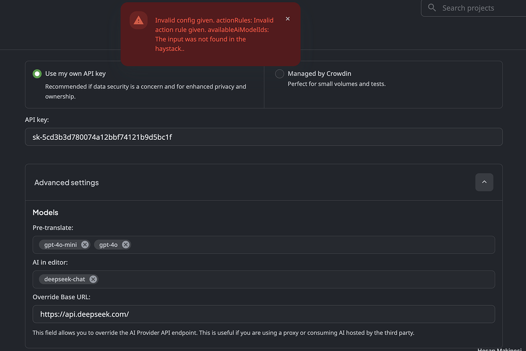 Deepseek Integration Error - Crowdin Issues - Crowdin Community